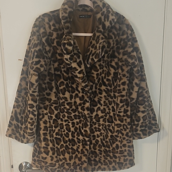 SHEIN | Jackets & Coats | Leopard Print Faux Fur Coat | Poshmark